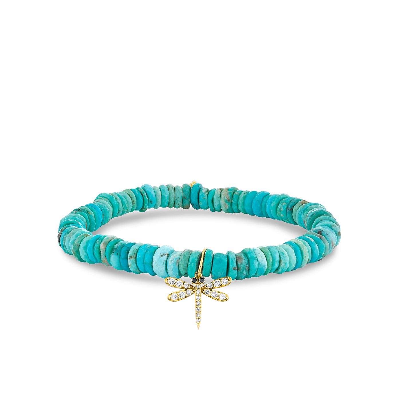 Sydney Evan Arizona Turquoise 14K Yellow Diamond Flower Spacer Beaded Bracelet Gold