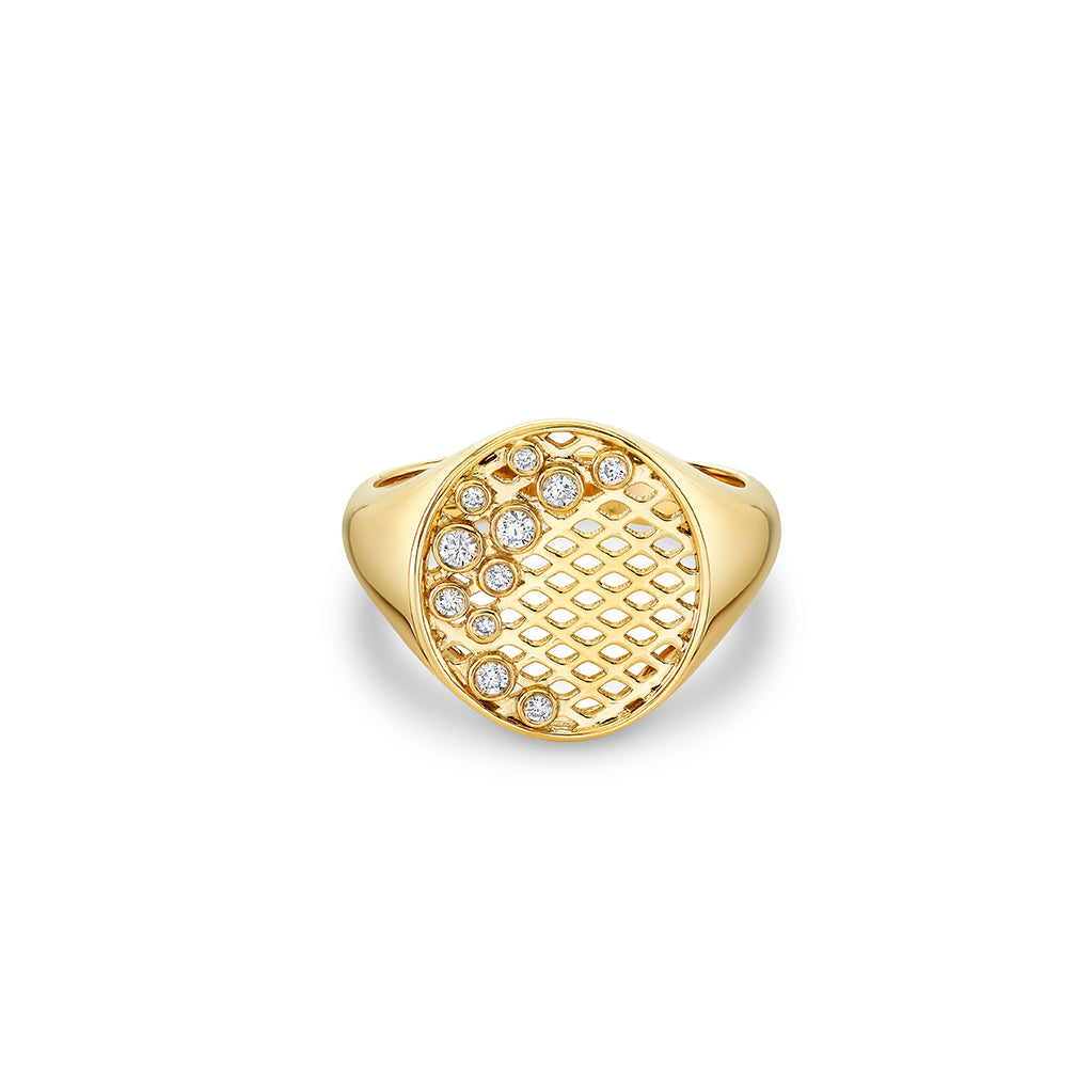 Shop Sydney Evan 14k Gold & Diamond Oval Fishnet Signet Ring
