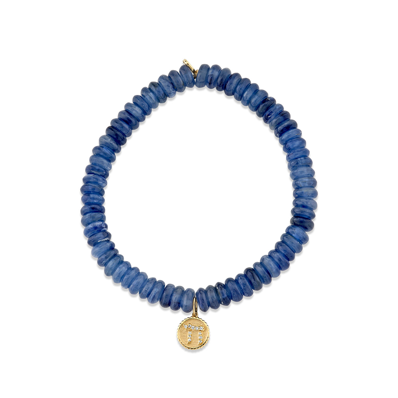 Shop Sydney Evan 14k Gold & Diamond Tiny Chai Coin on Blue Kyanite Bracelet