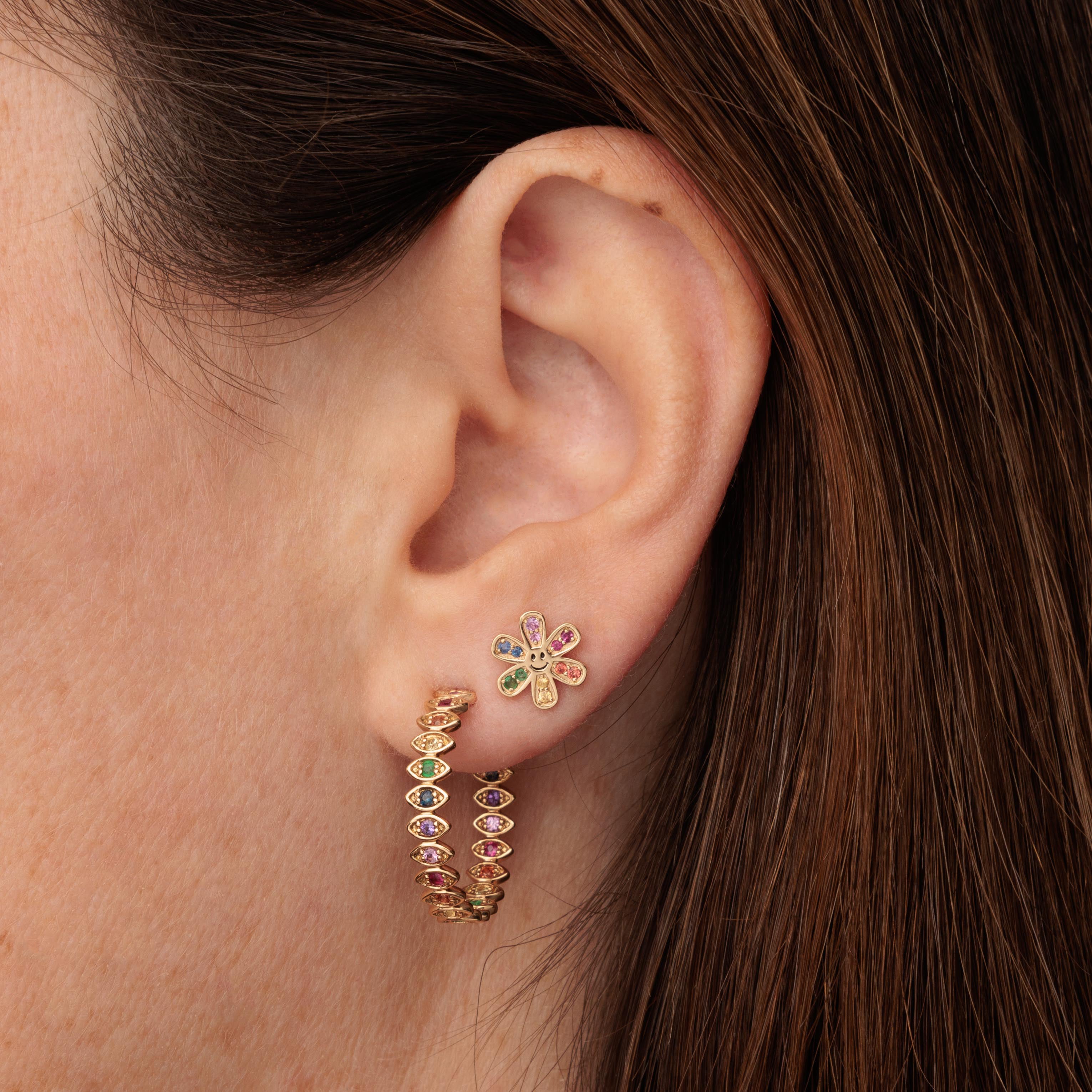 Shop Sydney Evan 14k Gold & Rainbow Daisy Happy Face Stud