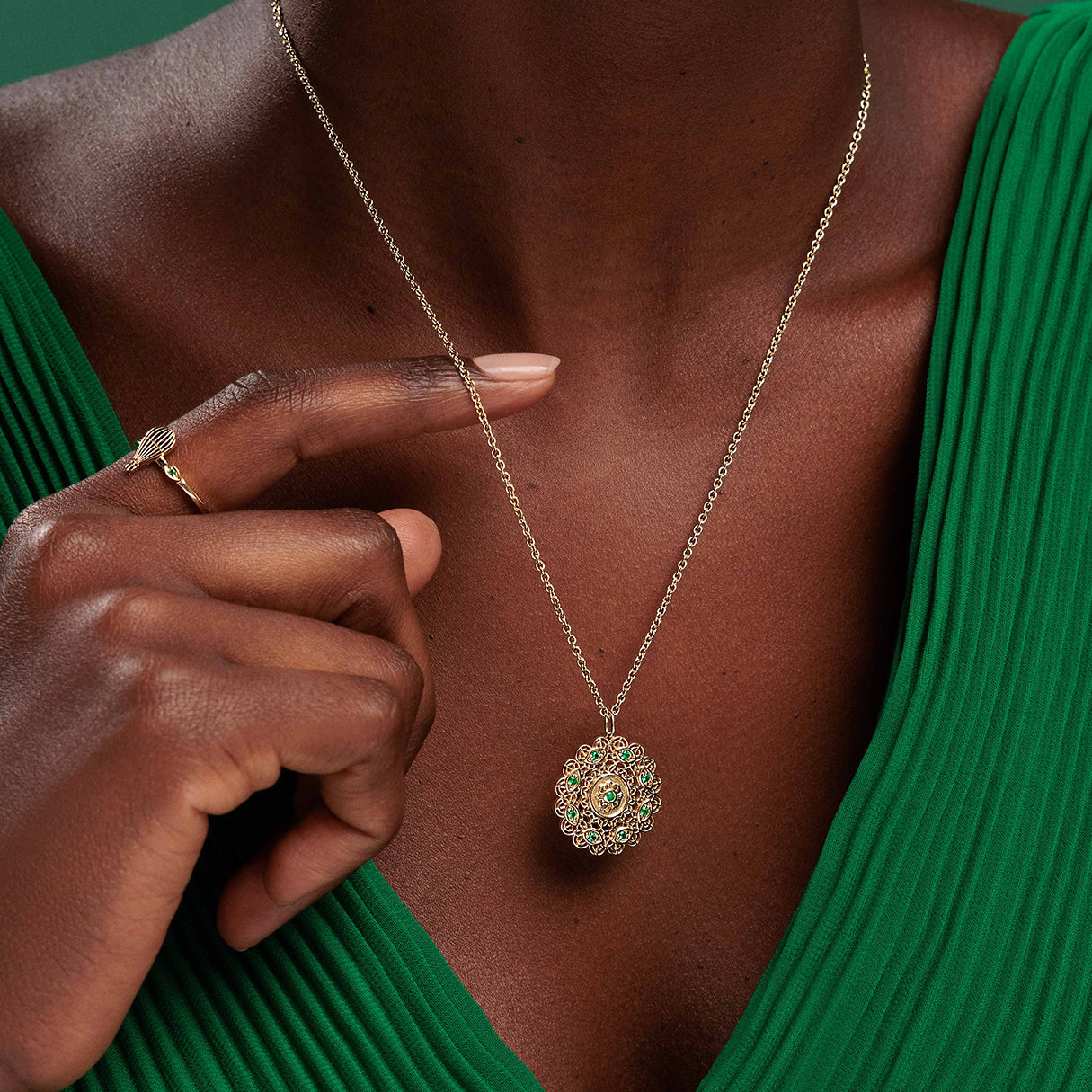 Shop Wicked x Sydney Evan 14k Gold & Emerald Wicked Filigree Pendant