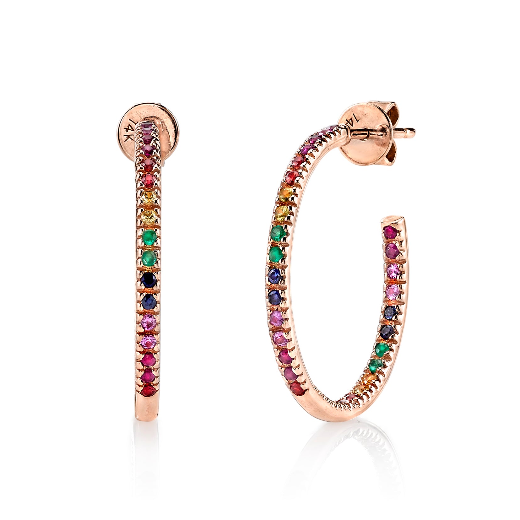 Shop Sydney Evan 14k Gold & Rainbow Medium Hoops