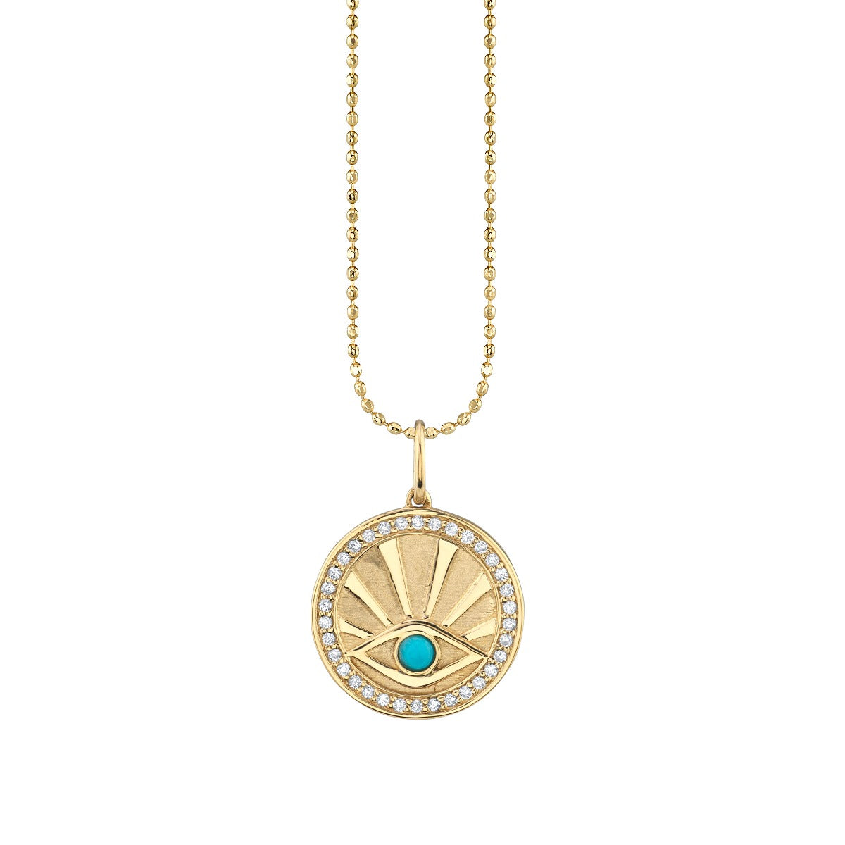 14K Yellow Gold Diamond Turquoise Evil Eye Coin Necklace