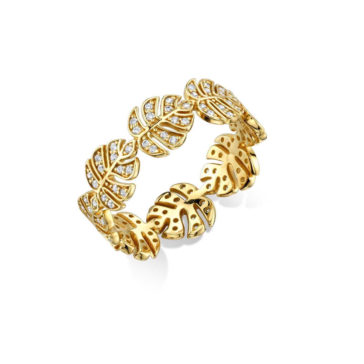 Shop Sydney Evan 14k Gold & Diamond Monstera Leaf Eternity Ring